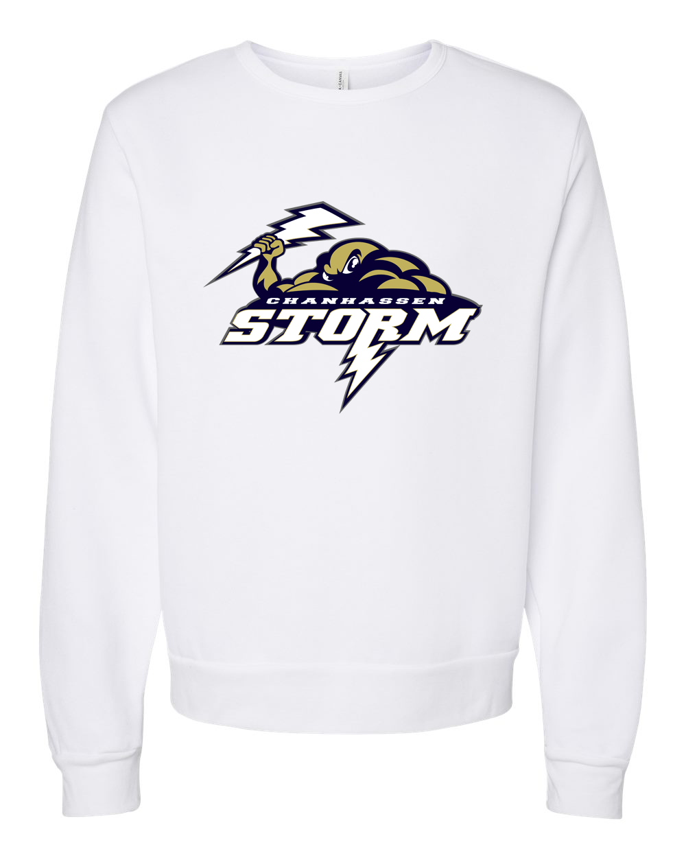Chanhassen Storm Logo Ultra Soft Crewneck, White – Biography Apparel