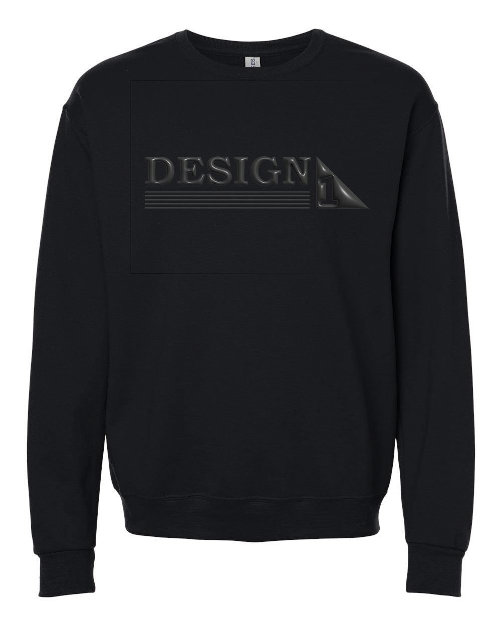 Design 1 Puff-Printed Dark Grey Puff on Black Crewneck, Unisex ...